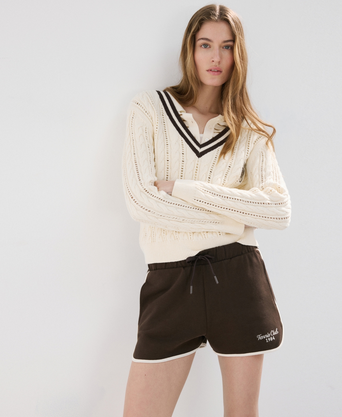 Click here for Mango Womens Contrasting Neckline Cable-Knit Sweat... prices