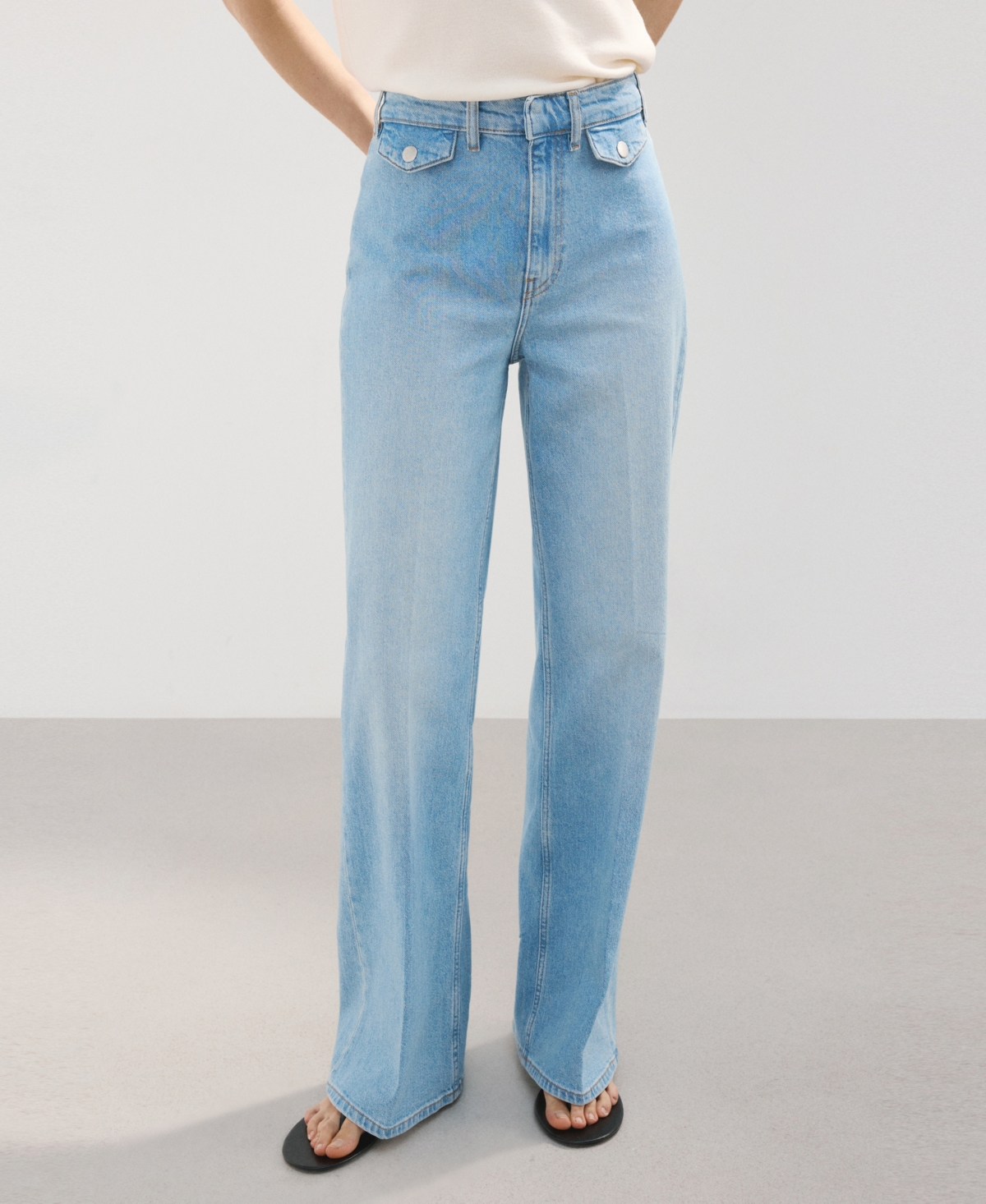 Click here for Mango Womens Pockets Wide-Leg Mid-Rise Jeans - Med... prices