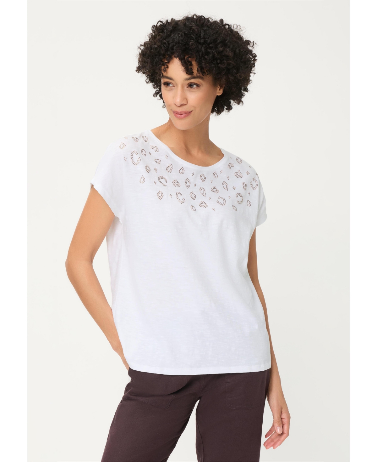 Click here for Olsen Womens Embellished T-Shirt - White prices