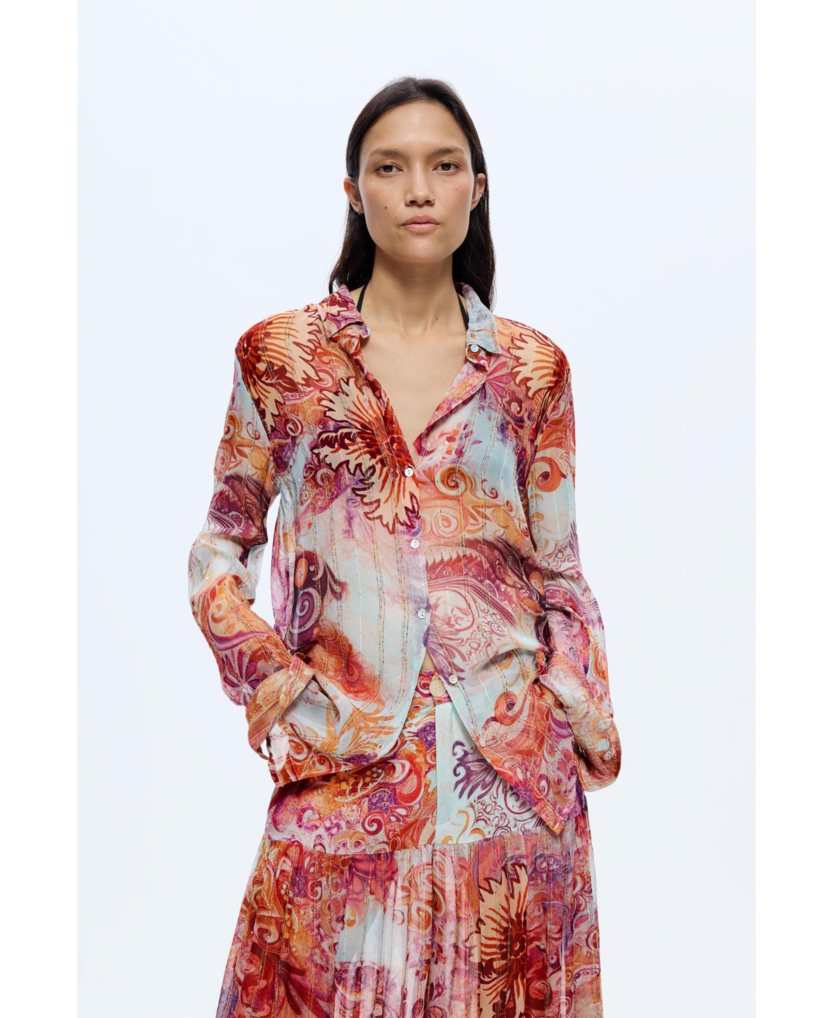 Click here for Desigual Womens Paisley printed shirt - Pink prices