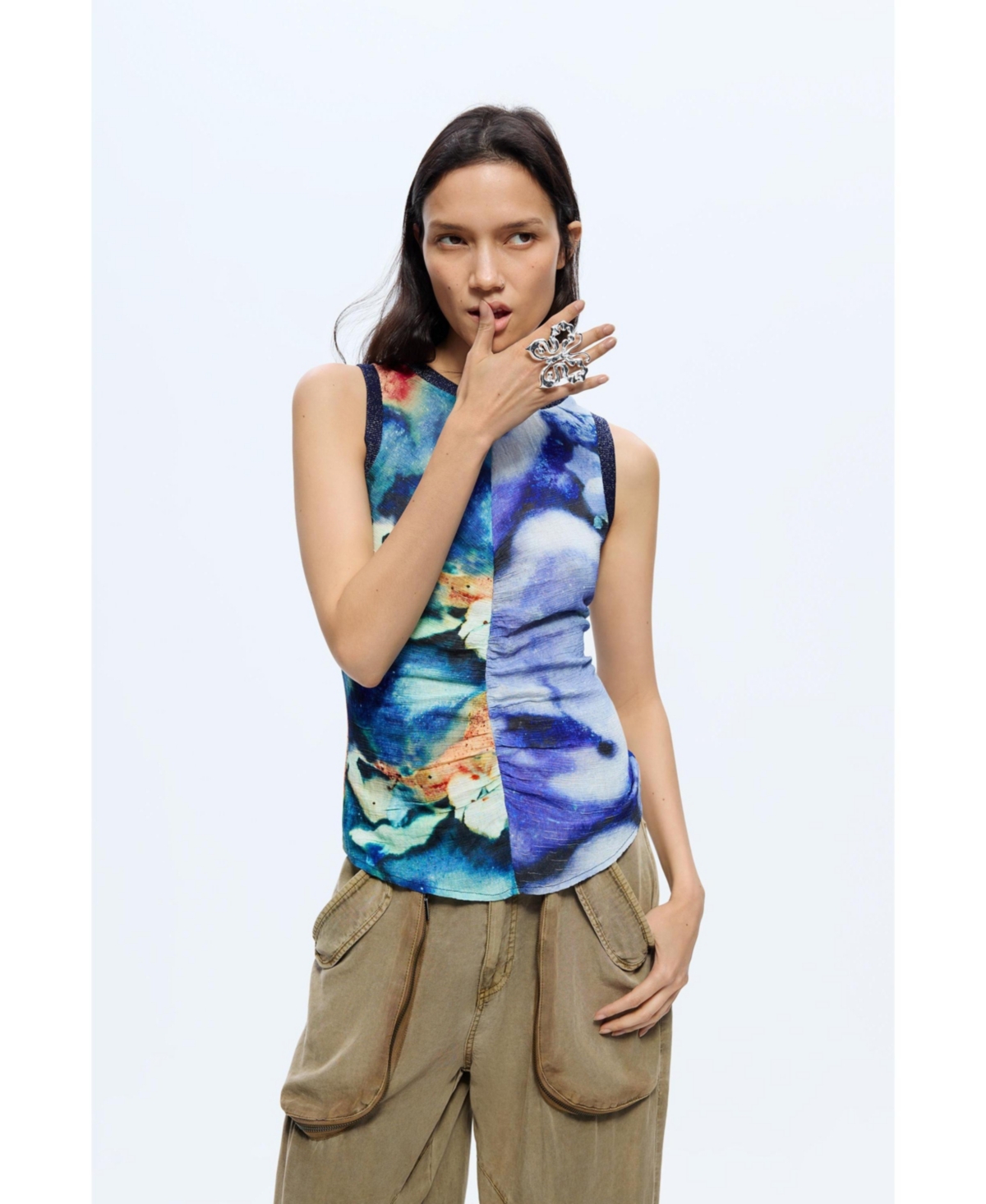 Click here for Desigual Womens Printed Sleeveless Blouse - Navy b... prices