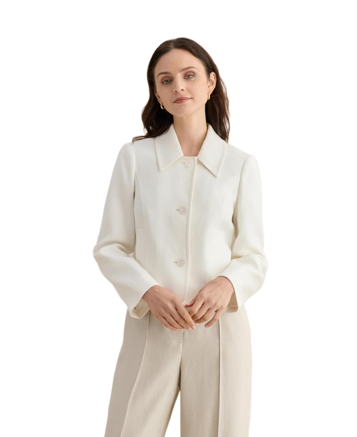 Click here for Hobbs London Womens Adeen Linen Jacket - Open Whit... prices