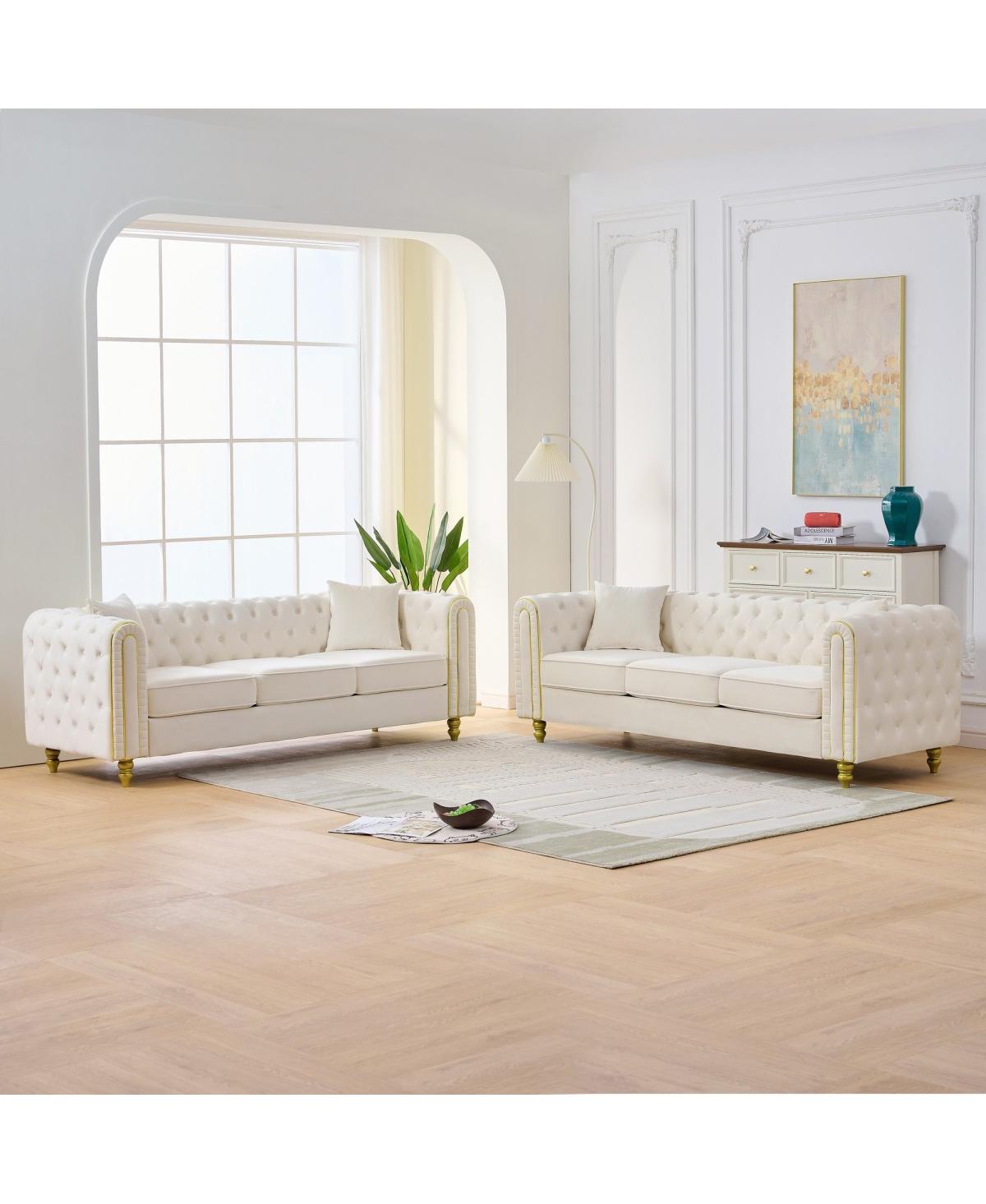 Click here for Streamdale Furniture 3+3 Velvet Chesterfield Sofa... prices