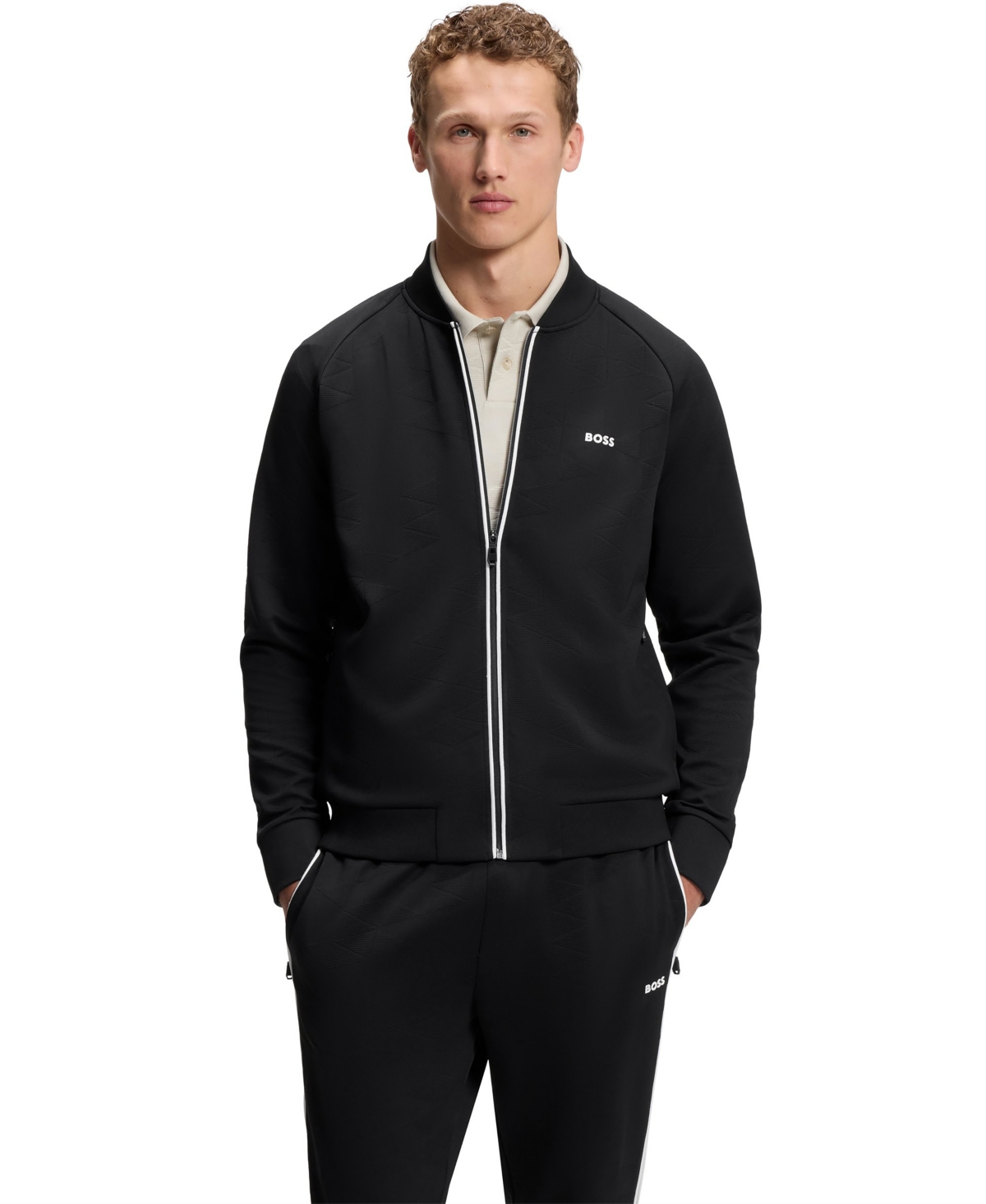 Click here for Boss by Hugo Boss Mens Triangle-Jacquard Zip-Up Sw... prices