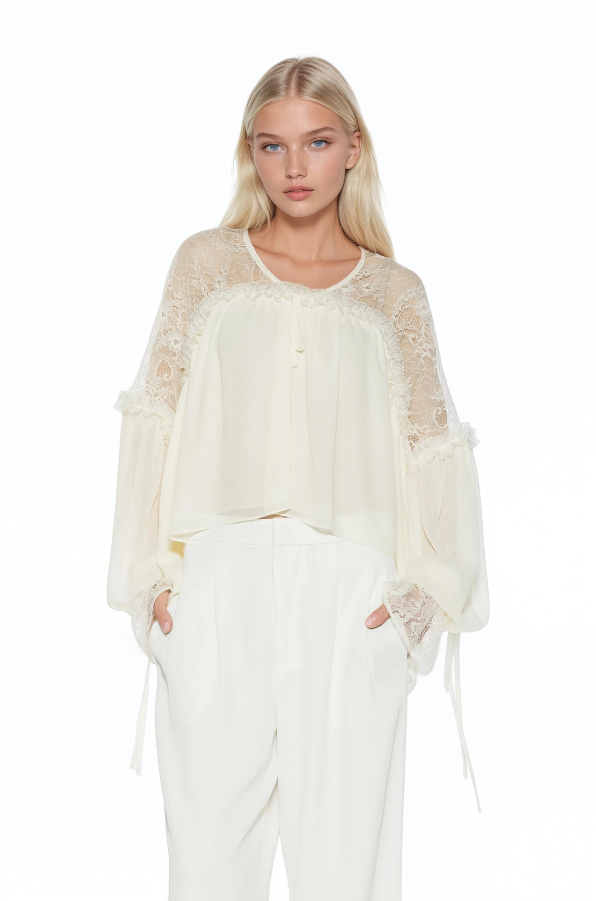 Click here for Alexia Admor Womens Indigo Lace Cotton Blouse - Iv... prices