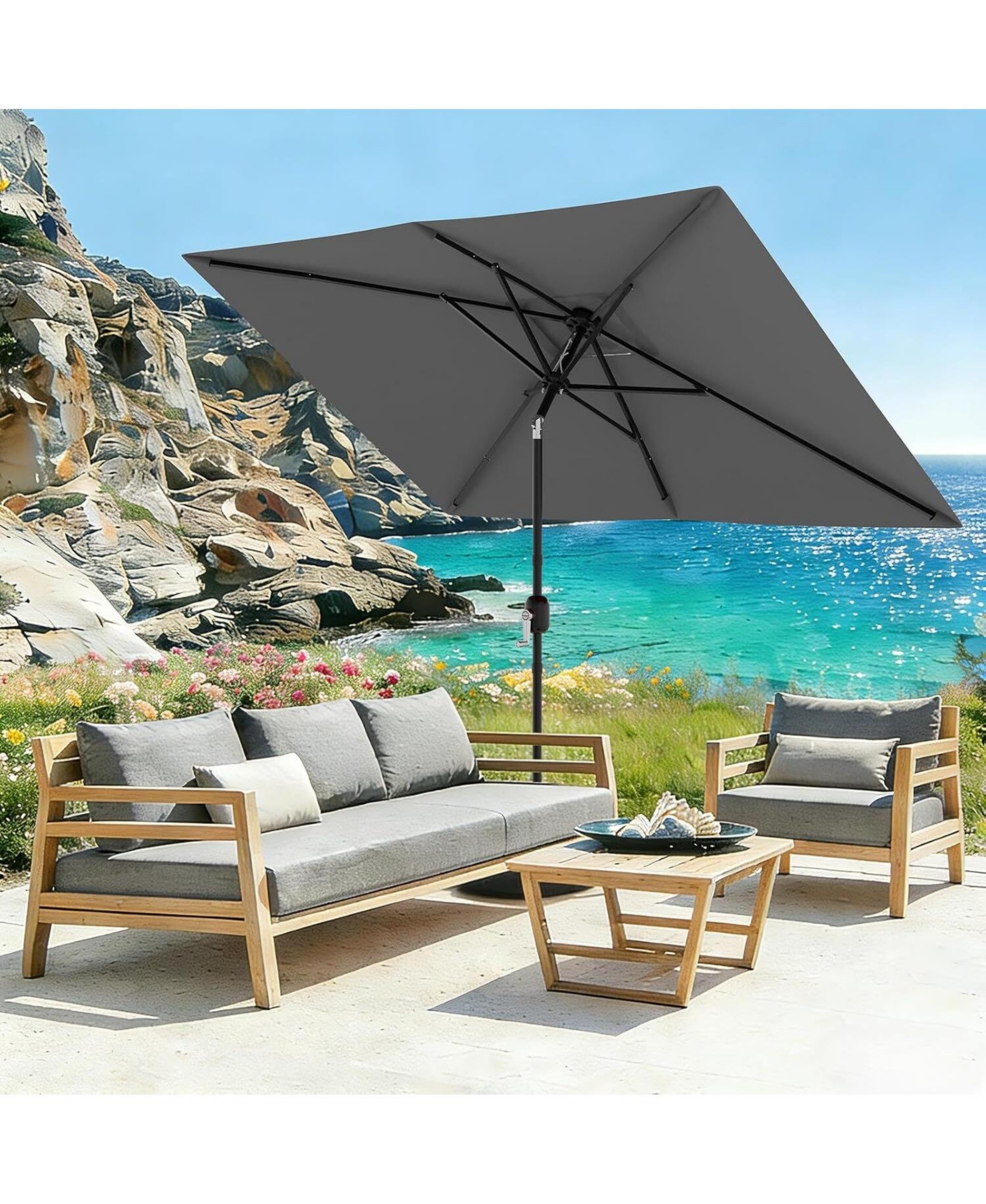 Click here for gaomon 10 x 6.5 Solar Patio Umbrella with Crank an... prices