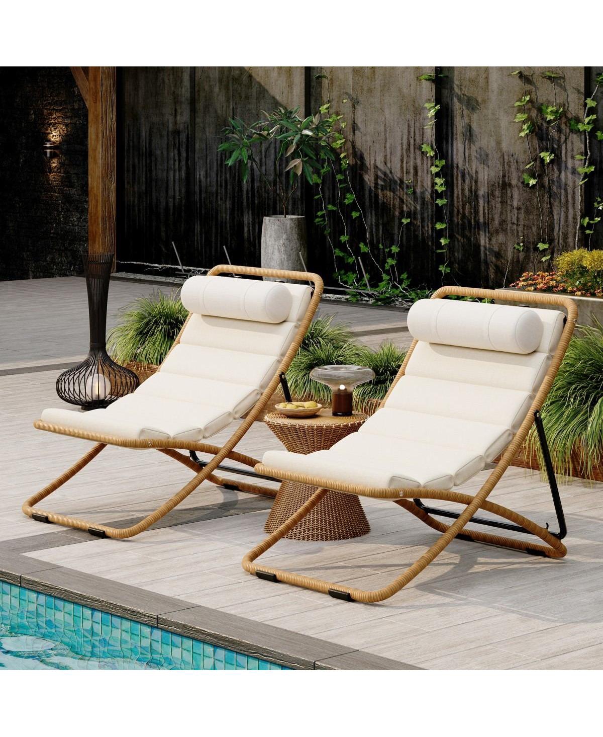 Click here for Asagikoiai 2-Piece Folding Rattan Lounge Chair Set... prices