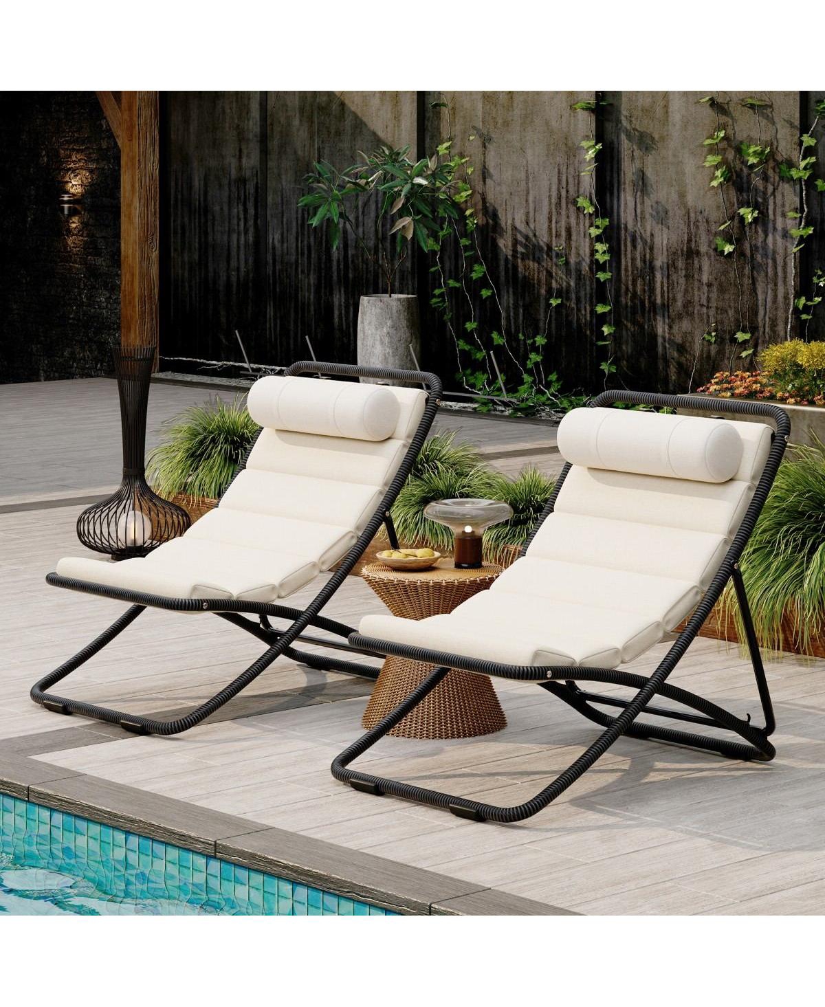 Click here for Asagikoiai 2-Piece Folding Rattan Lounge Chair Set... prices