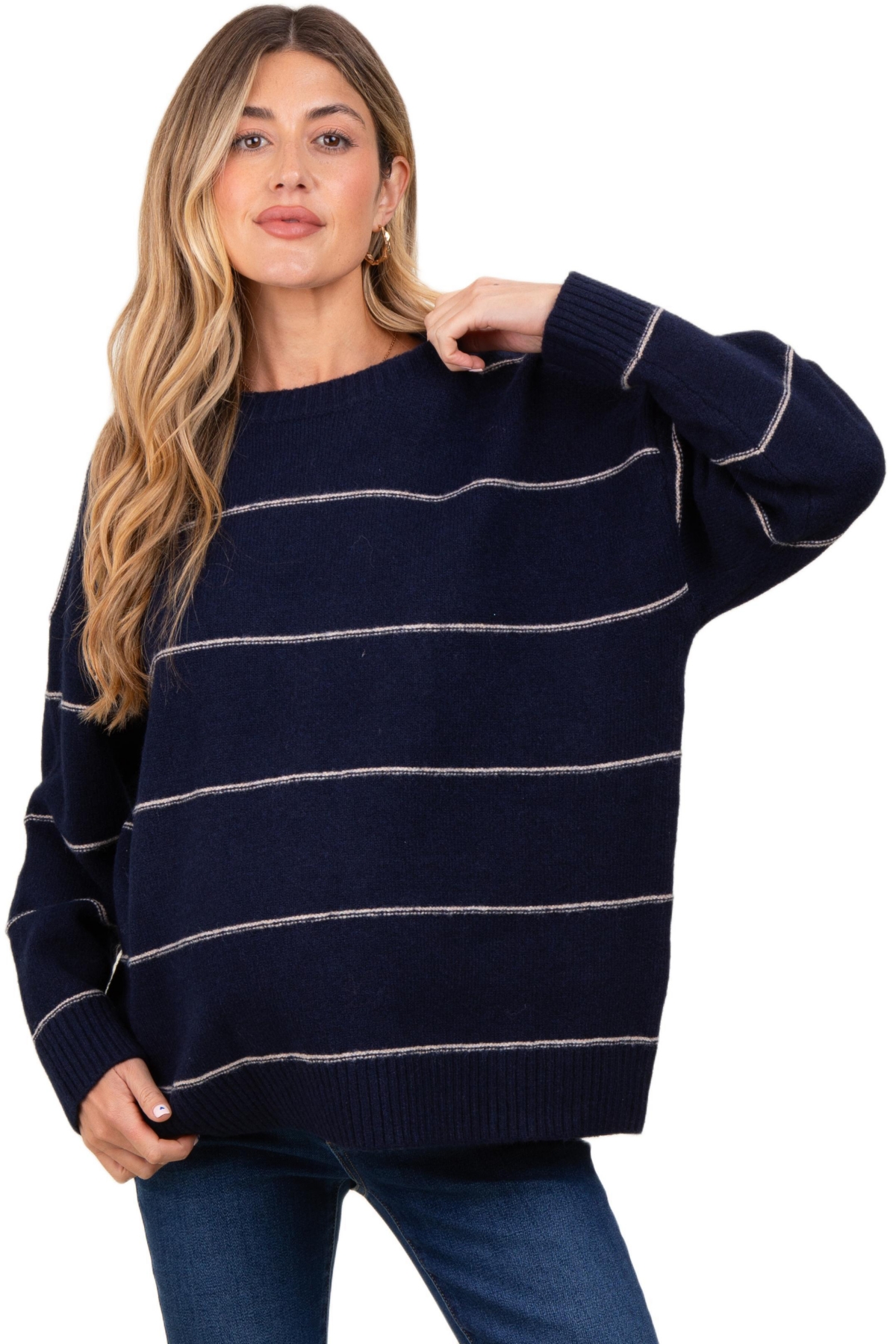 Click here for Pinkblush Olive Striped Drop Shoulder Maternity Sw... prices