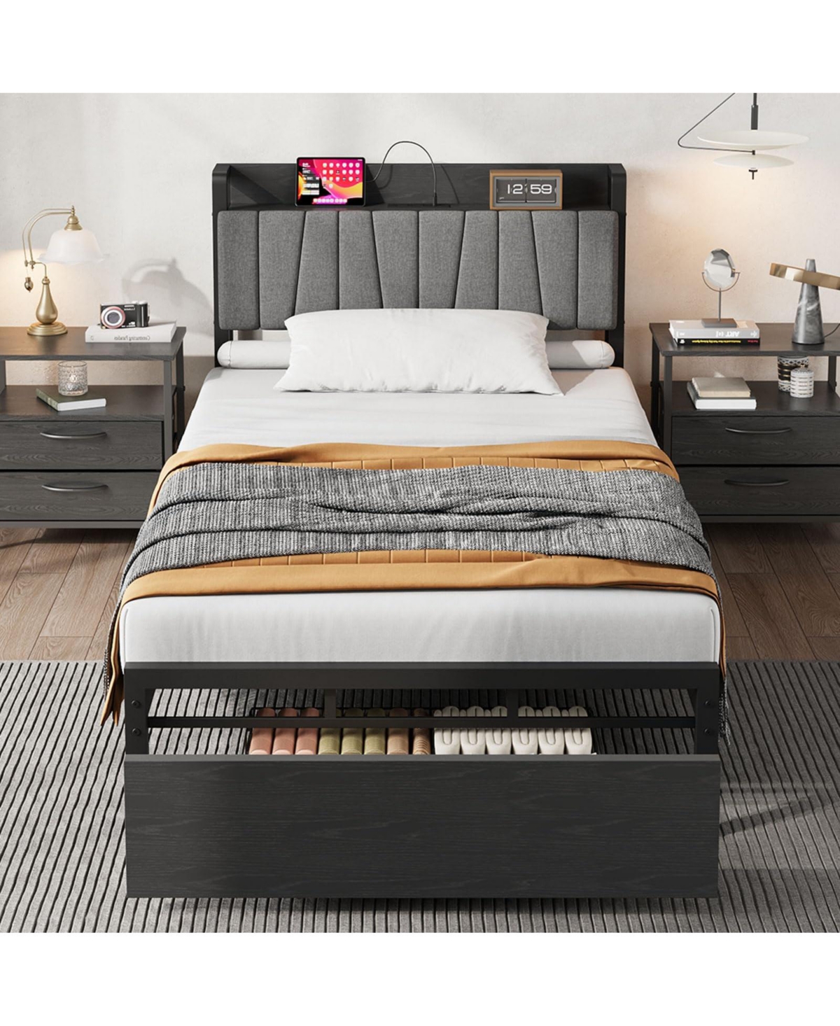Click here for homfan Bed Frame with Storage Headboard  Platform... prices