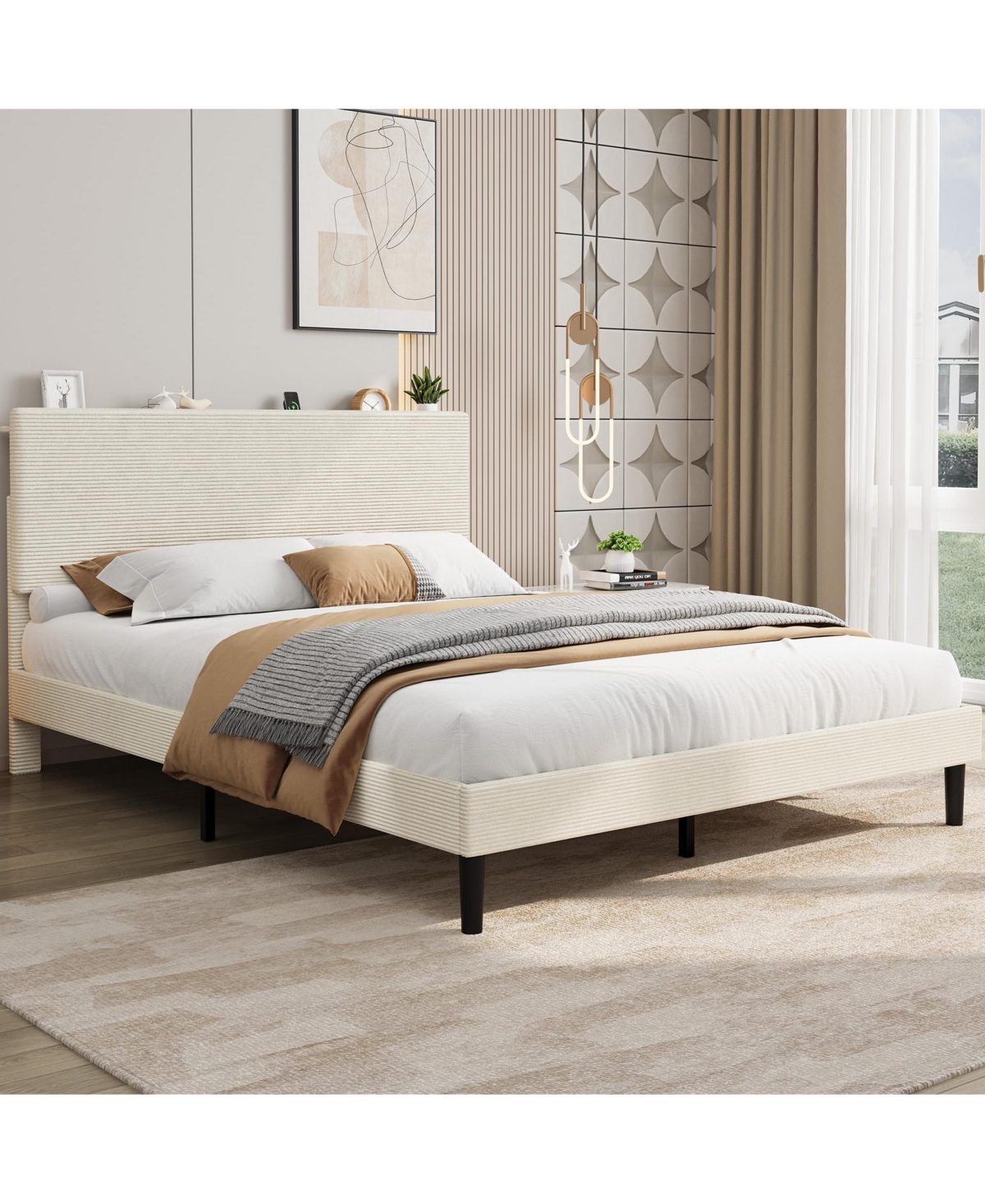 Click here for homfan Corduroy Upholstered Platform Bed Frame wit... prices