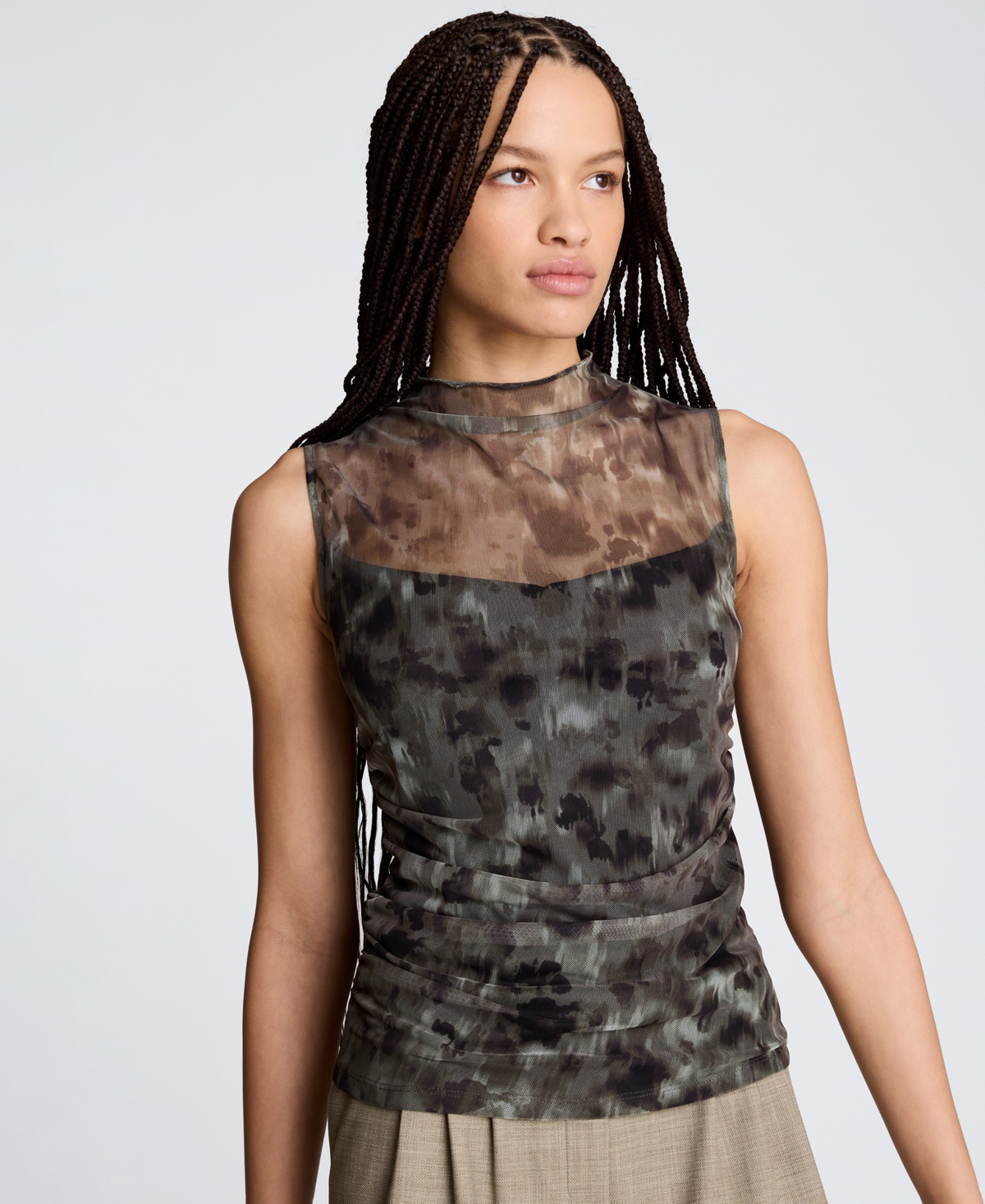 Click here for Kenneth Cole Womens Printed Mock Neck Mesh Tank To... prices