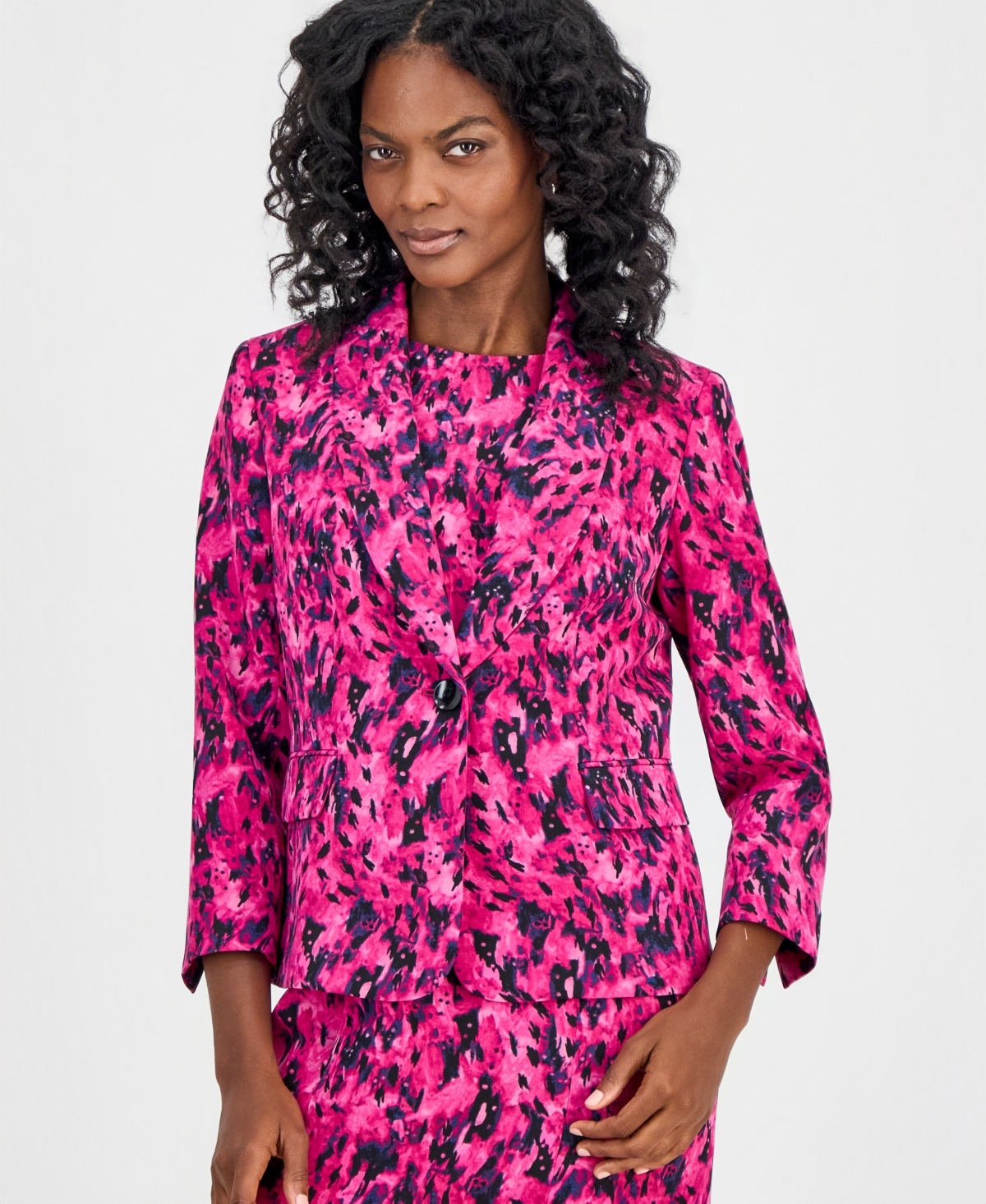 Click here for Kasper Womens Printed Shawl-Collar Scuba Jacket -... prices