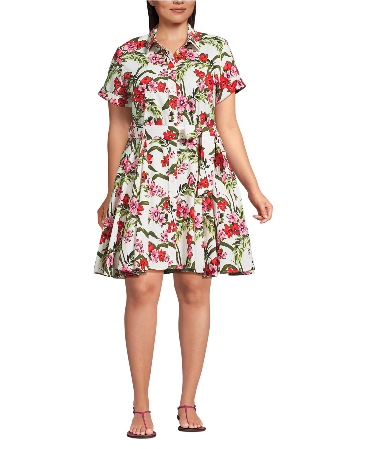 Click here for Lands End Plus Size Linen Blend Button Front Dress... prices