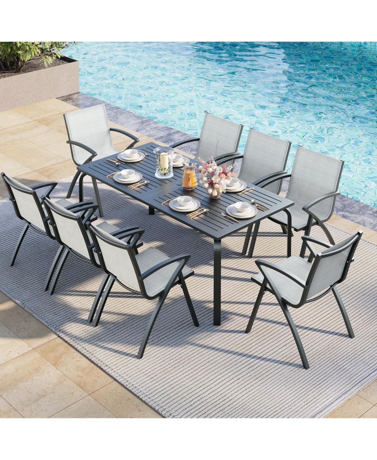 Click here for homfan Outdoor Aluminum Patio Dining Table with Sl... prices