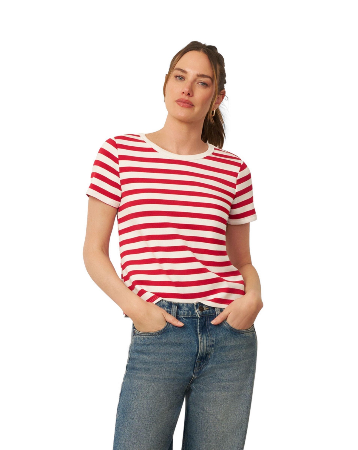 Click here for Cable and Gauge Womens Essential Stripe Tee - Red... prices