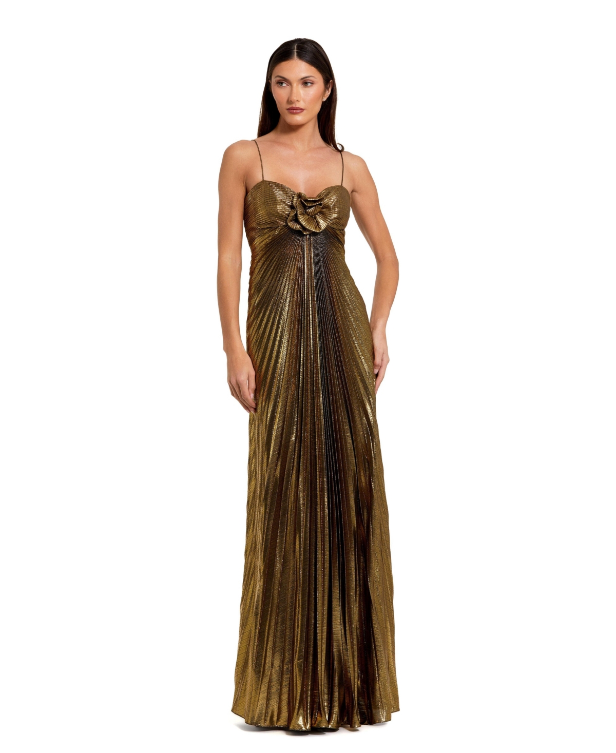 Click here for Mac Duggal Petite Pleated Metallic Gown with Thin... prices