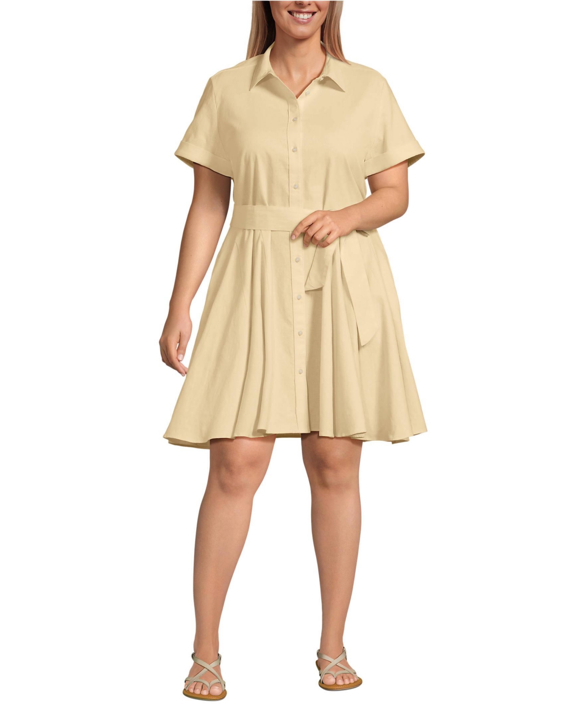 Click here for Lands End Plus Size Linen Blend Button Front Dress... prices