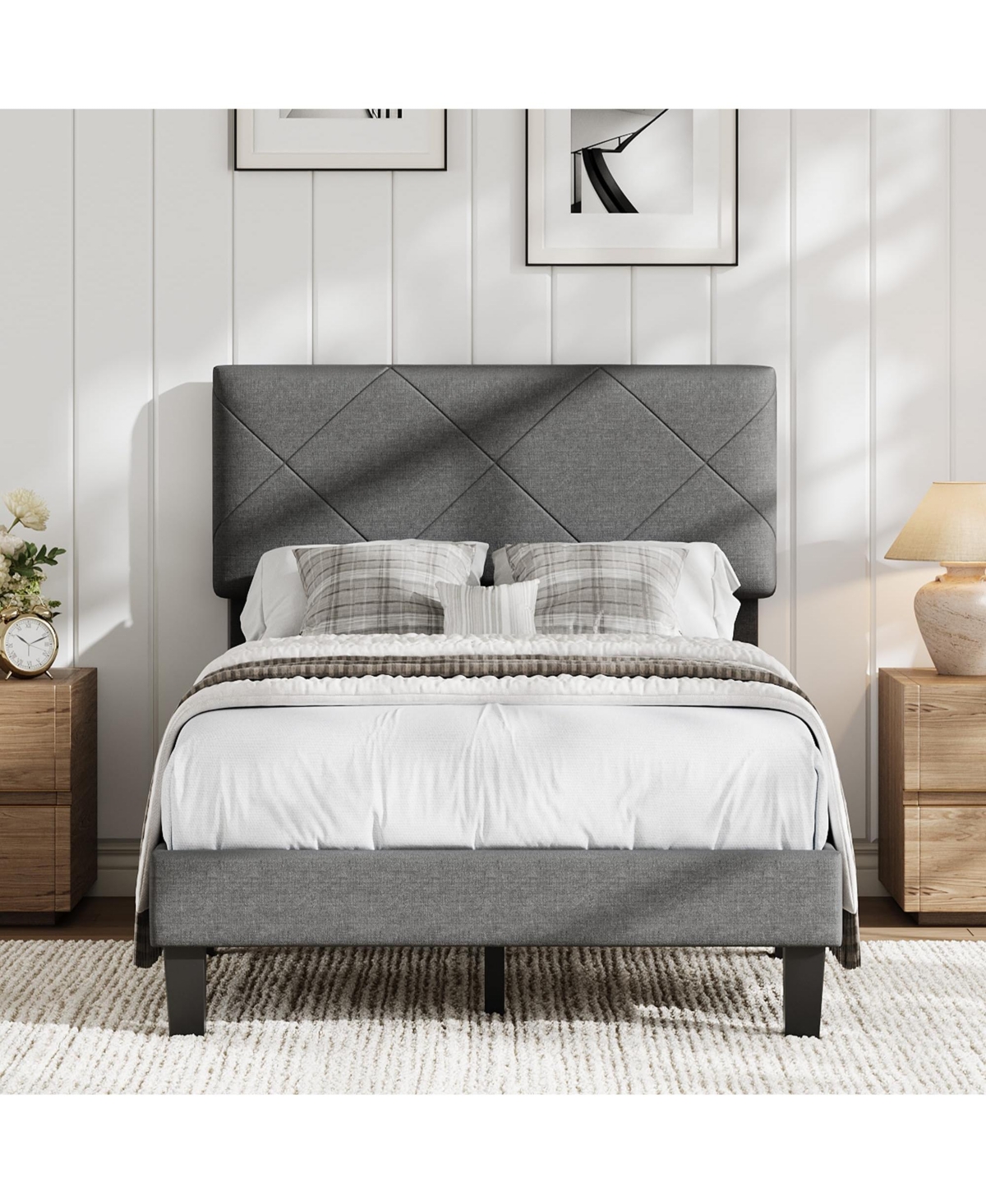 Click here for homfan Upholstered Platform Bed Frame with Quilted... prices
