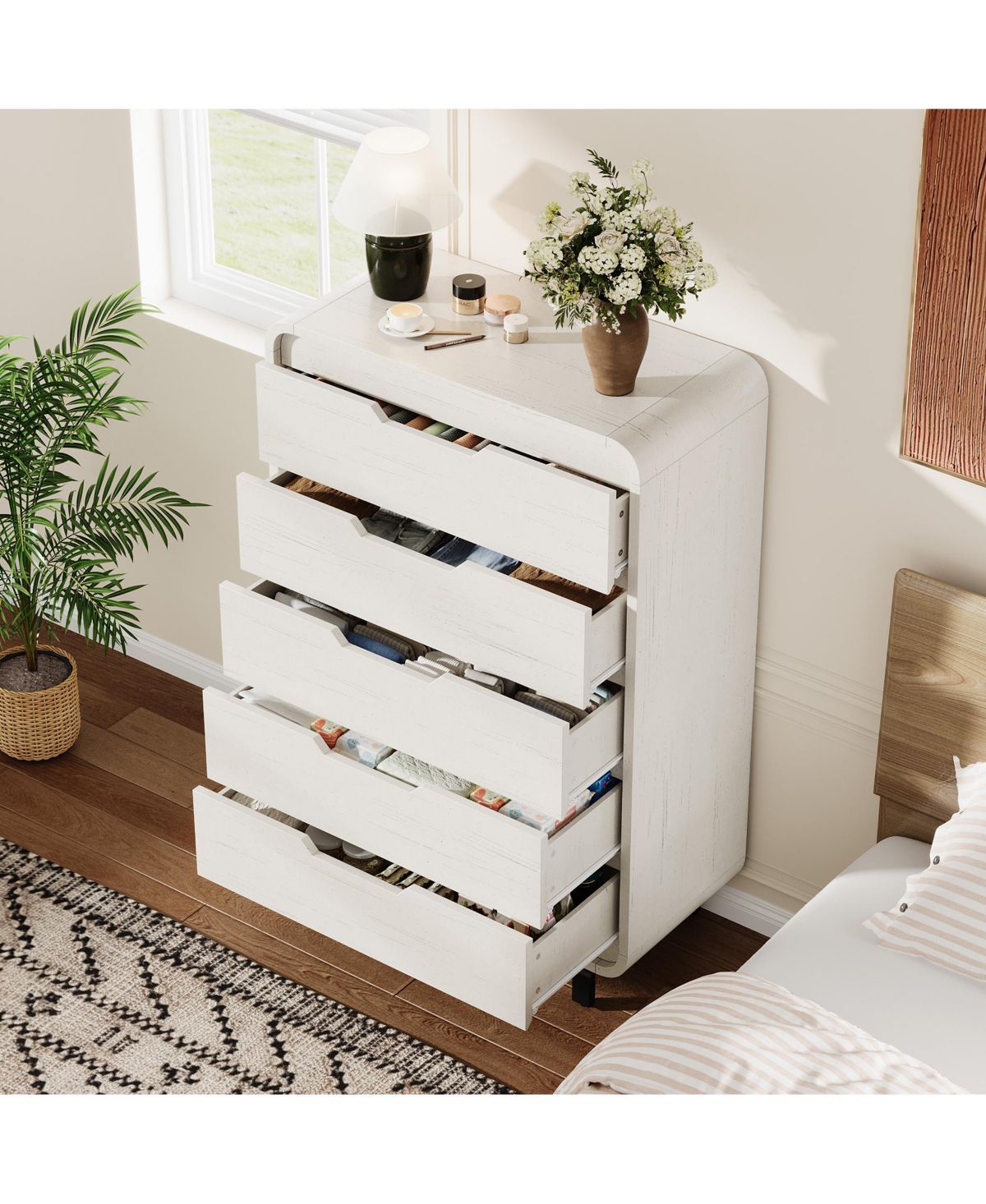 Click here for homfan Large Capacity Wooden Dresser with 5 Drawer... prices