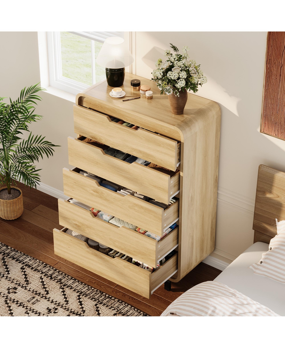Click here for homfan Large Capacity Wooden Dresser with 5 Drawer... prices