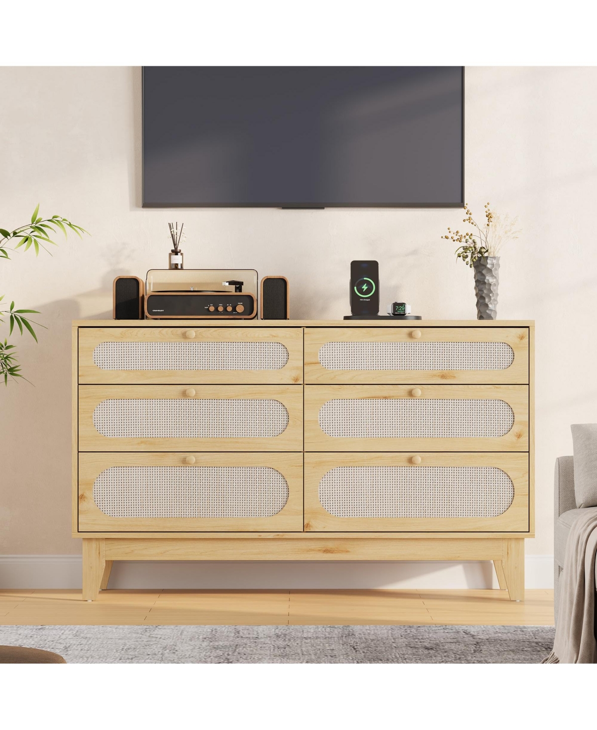 Click here for homfan Modern Farmhouse 6-Drawer Rattan Cabinet  W... prices