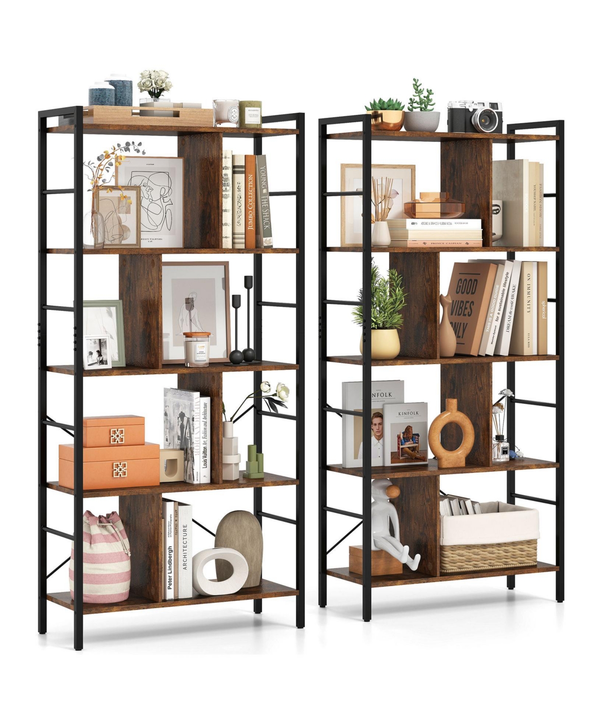 Click here for Gymax 2 pieces 61 5-Tier Bookshelf with Metal Fram... prices