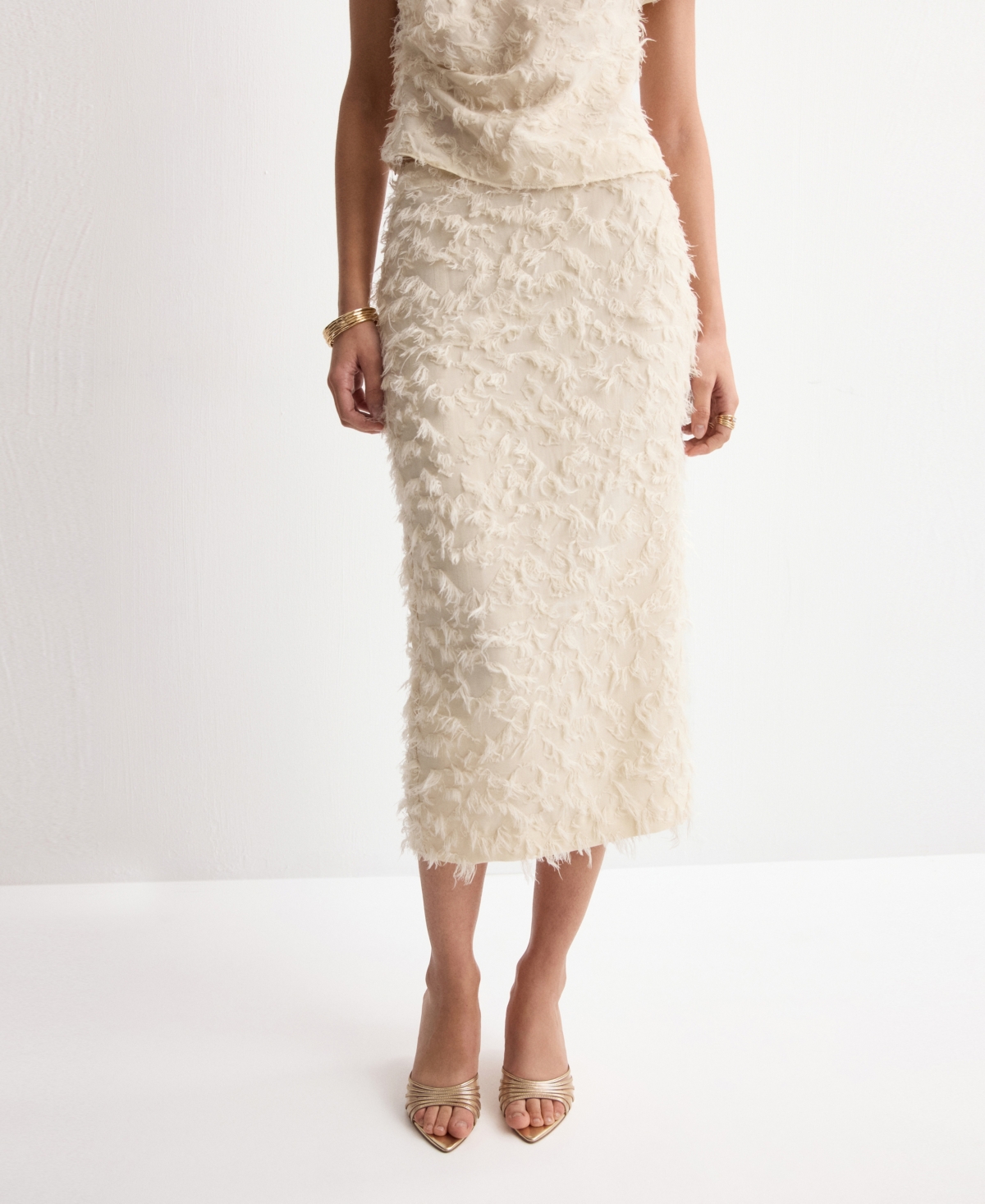 Click here for Mango Womens Textured Pencil Skirt - Ecru prices