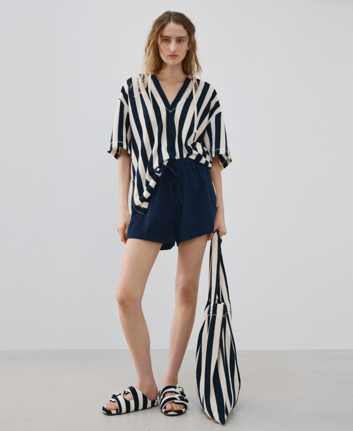 Click here for Mango Womens Terry Cotton Shorts - Blue prices