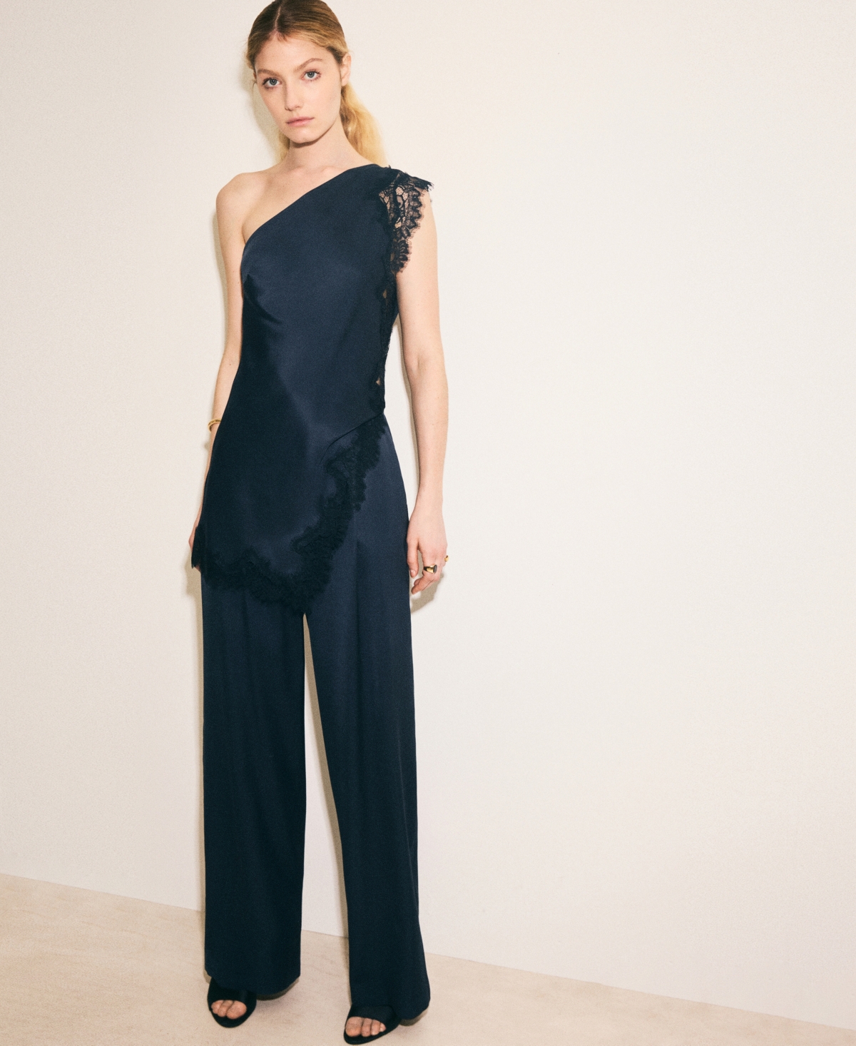 Click here for Mango Womens Satin Straight-Fit Pants - Blue prices