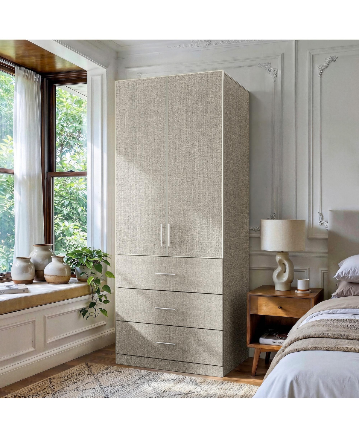 Click here for Homsee Linen Finish 2-Door 3-Drawer Wardrobe - 31.... prices