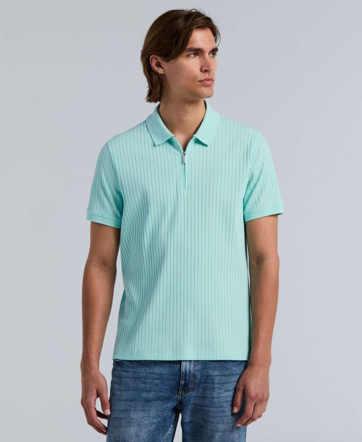 Click here for Perry Ellis Mens Slim-Fit Ribbed-Knit 1/4-Zip Polo... prices