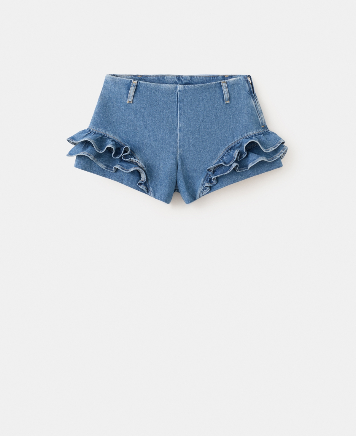 Click here for Mango Womens Ruffled Mini Shorts - Medium Blue prices