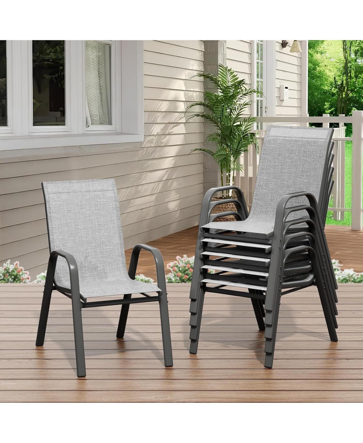 Click here for Xo Set of 6 Outdoor Stackable Patio Chairs with Hi... prices