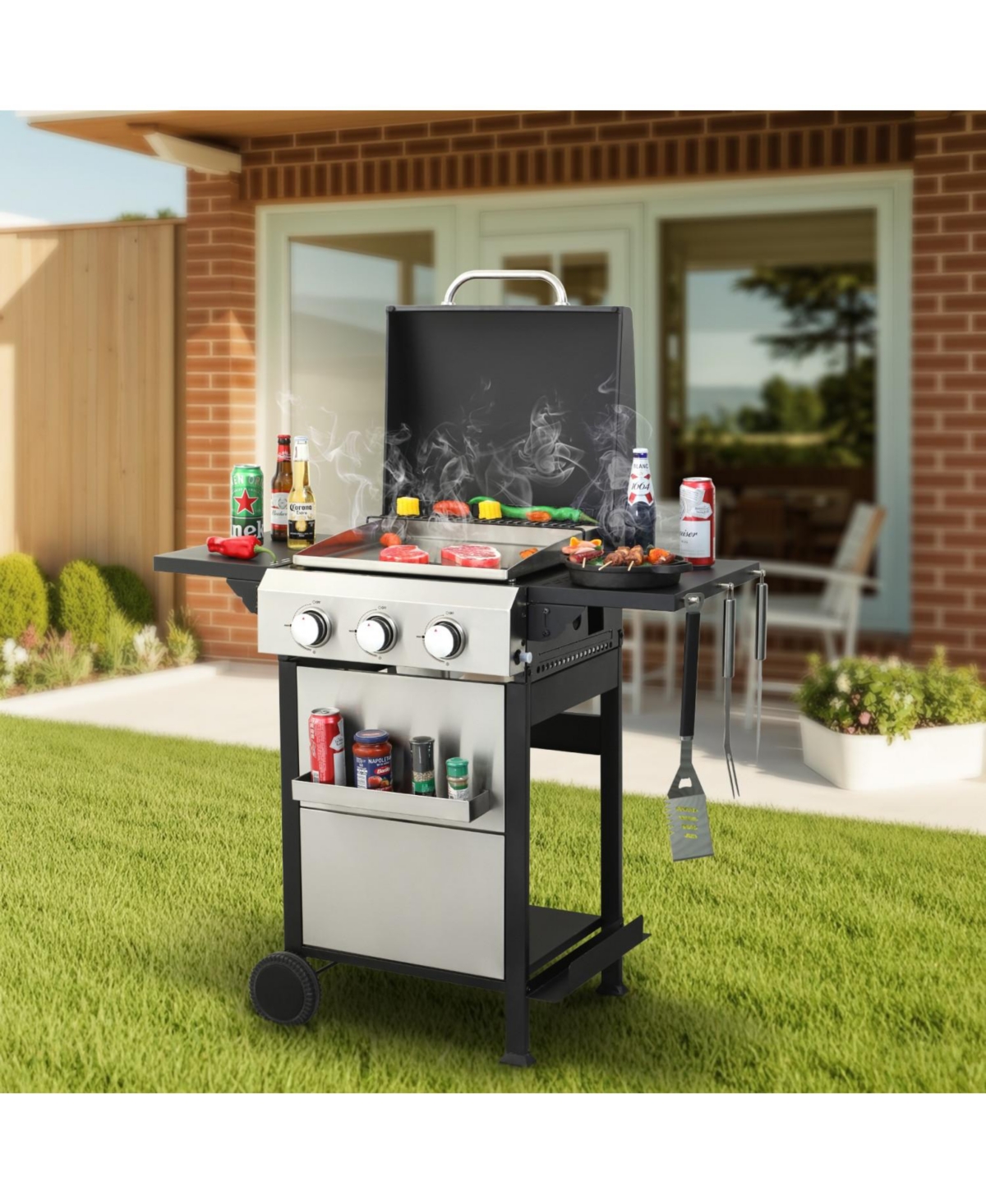 Click here for Asagikoiai 3-Burner Propane Gas Grill with Foldabl... prices