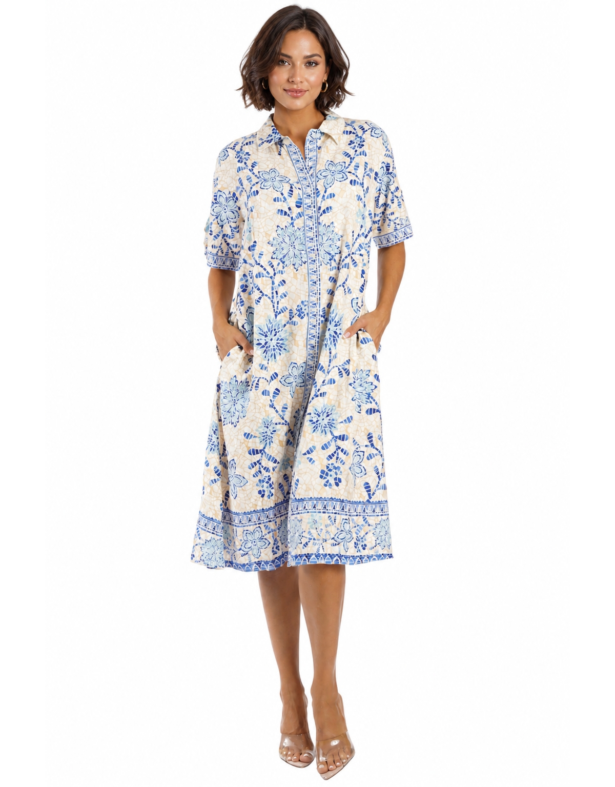 Click here for La Moda Clothing Womens Club Moda Blue Floral Butt... prices