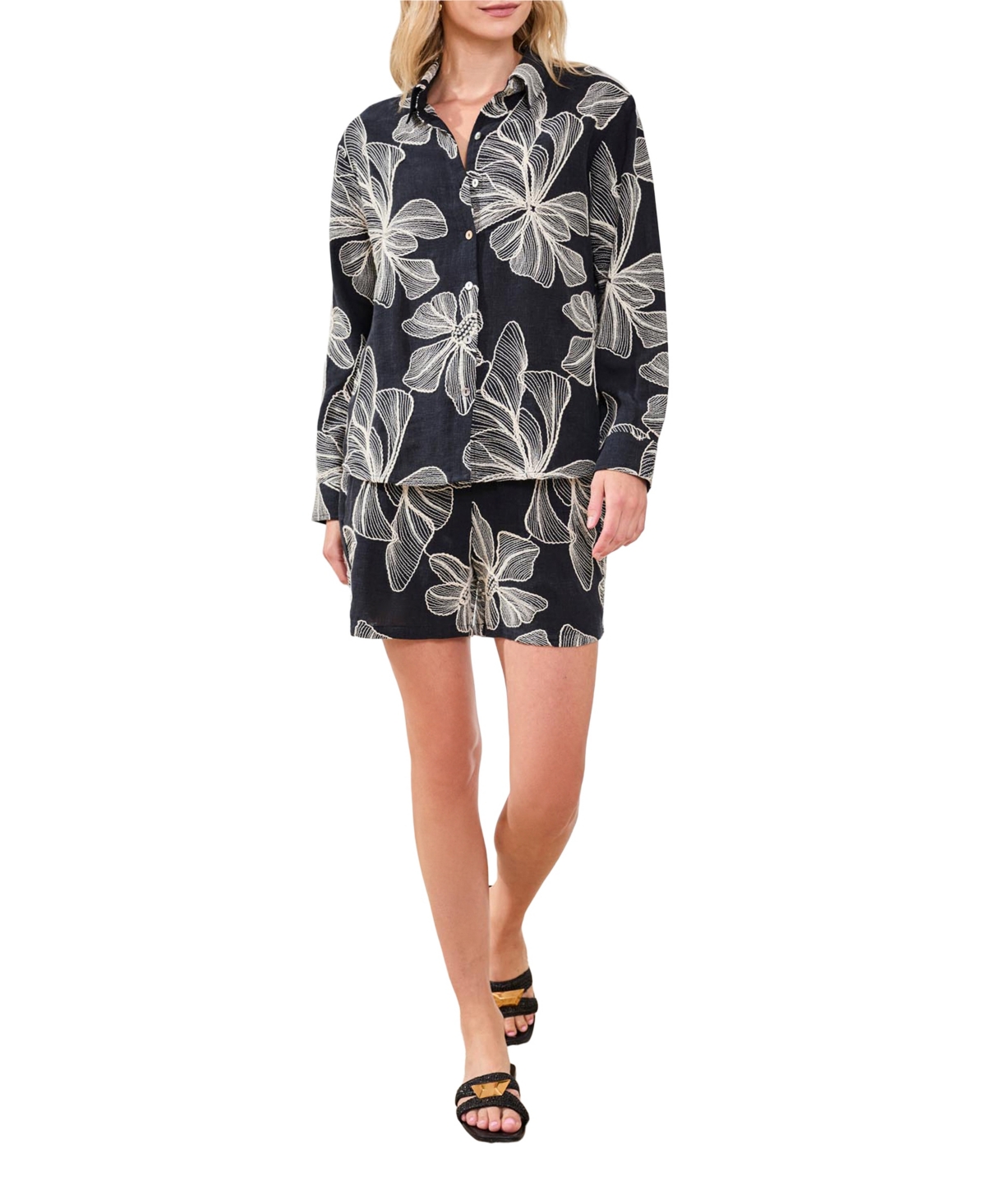 Click here for Tribal Womens Embroidered Crosshatch Button Top -... prices