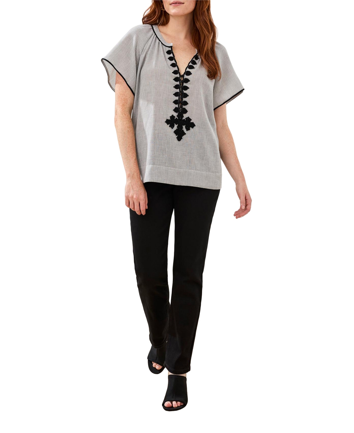 Click here for Tribal Womens Stripe Textured Short-Sleeve Top wit... prices