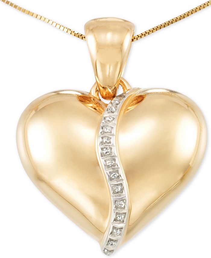 Macy's Signature Diamonds ™ Puff Heart Pendant Necklace in 14k Gold ...