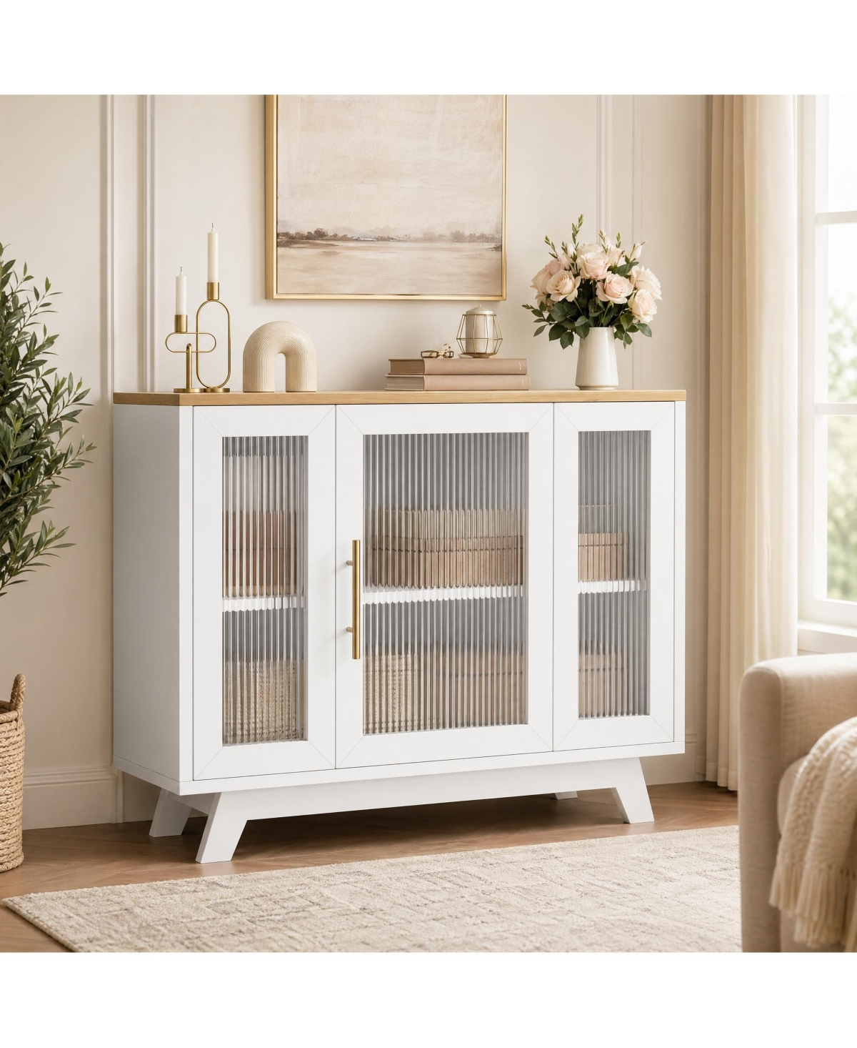 Click here for homfan Fluted Glass Door Entryway Cabinet with 3 D... prices