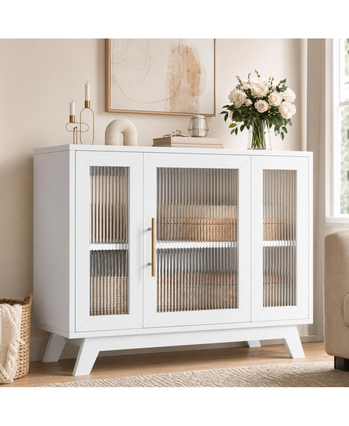 Click here for homfan Fluted Glass Door Entryway Cabinet with 3 D... prices