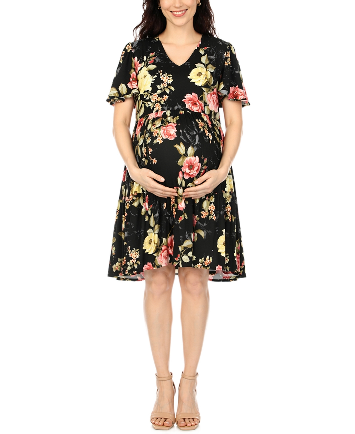 Click here for White Mark Womens Floral Print V-Neck Maternity Dr... prices