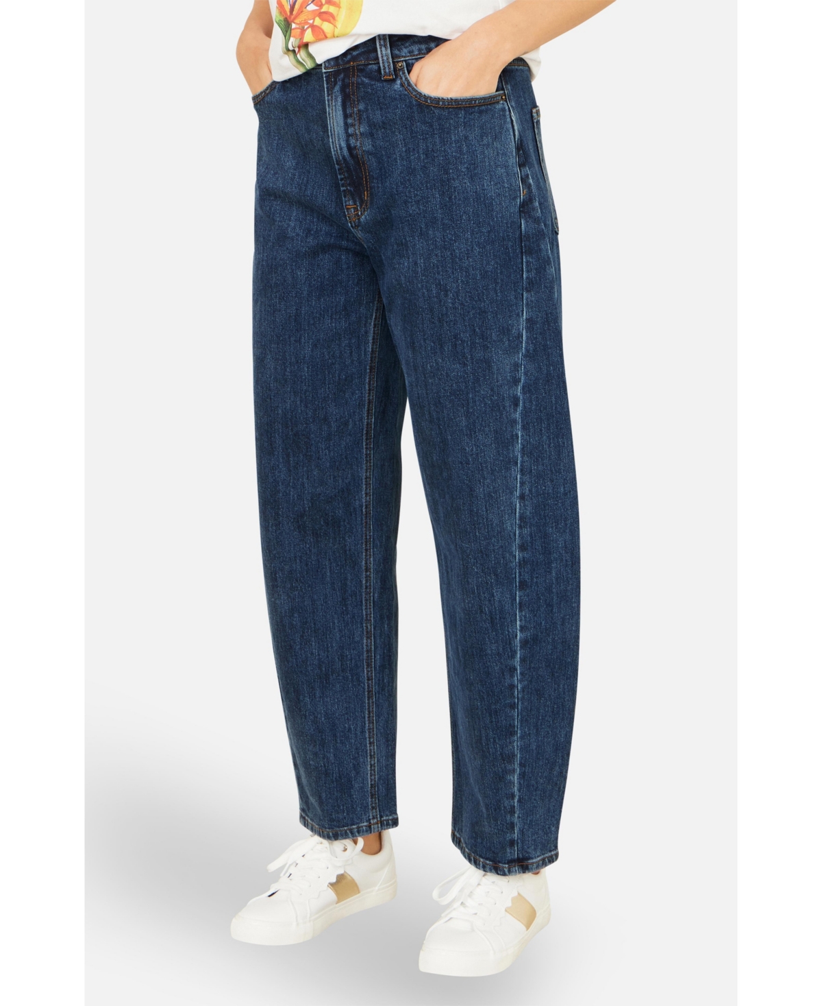 Click here for Yumi Womens Denim Barrel Relaxed Fit Jeans - Blue prices