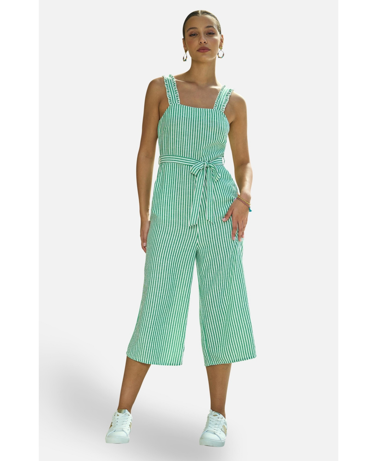 Click here for Yumi Womens Stripe Strappy Jumpsuit - Green prices