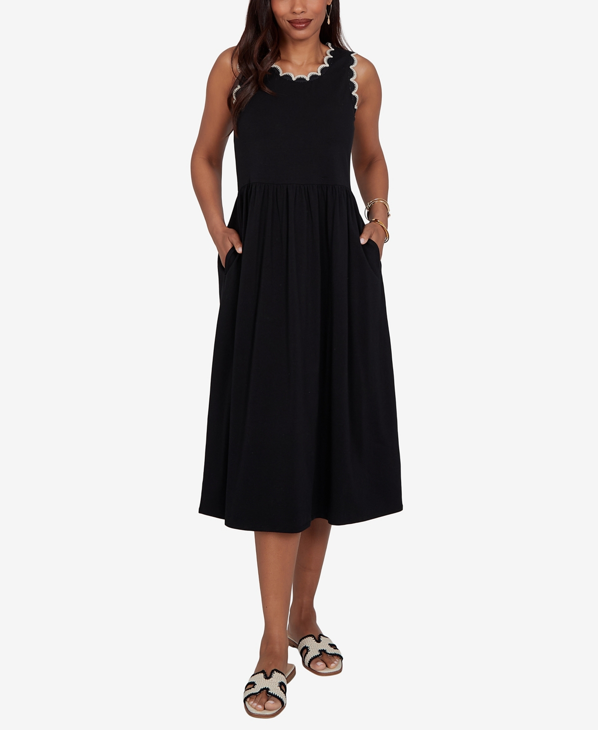 Click here for Ruby Rd. Petite Crochet Trim Stretch Knit Midi Dre... prices