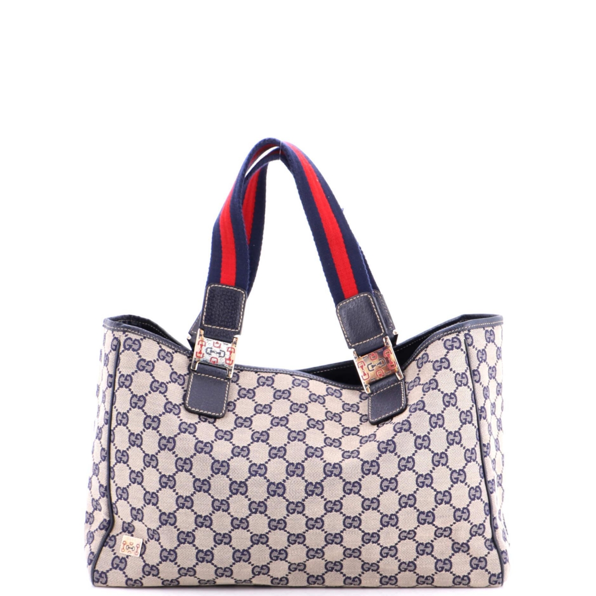 Click here for Pre-Owned Gucci Large Web Handle Buckle Tote Gg Ca... prices