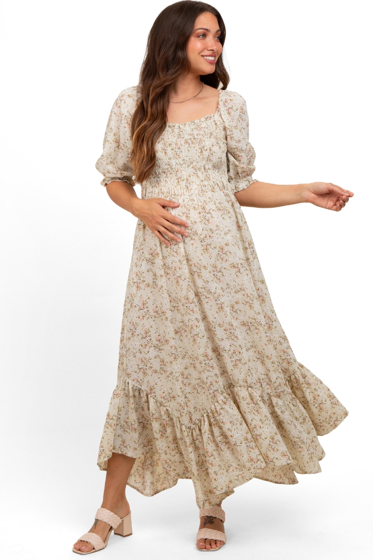 Click here for Pinkblush Maternity Light Olive Smocked Handkerchi... prices