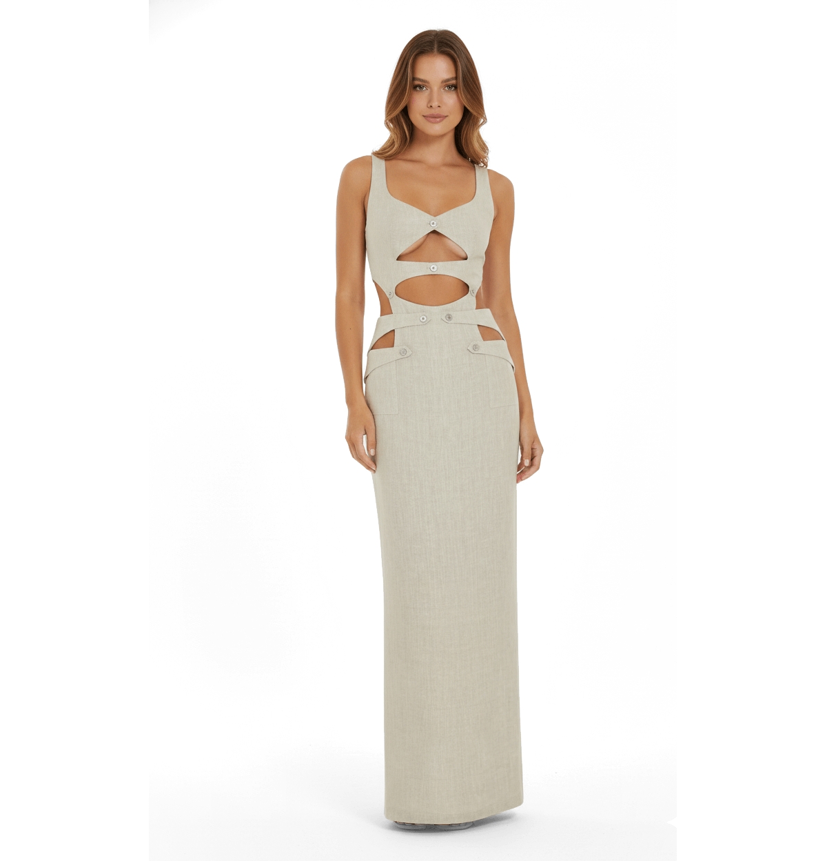 Click here for Jendue Womens Noe Linen Dress - Cut-Out Maxi with... prices