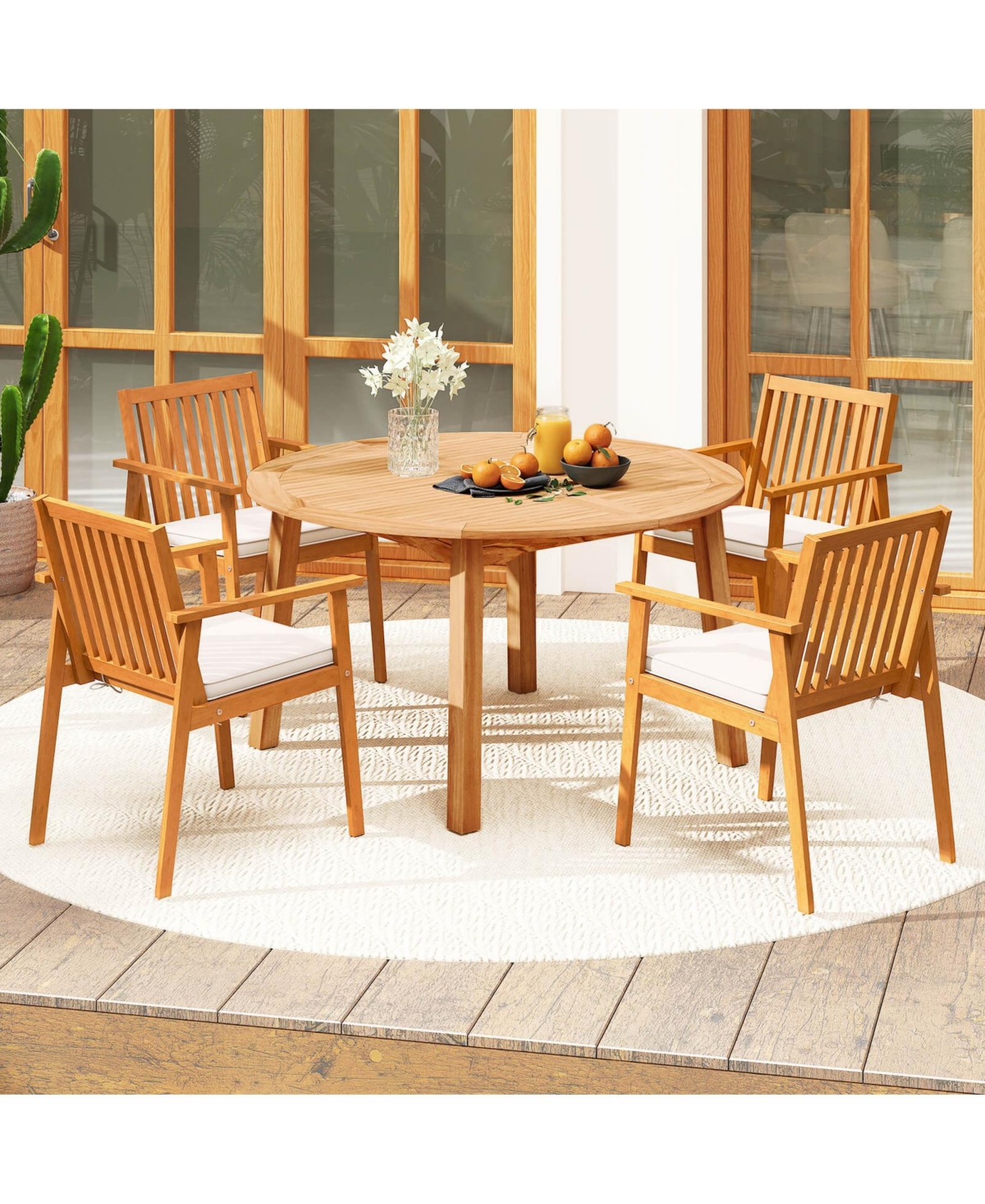 Click here for Costway 5 pieces Acacia Wood Patio Dining Set with... prices