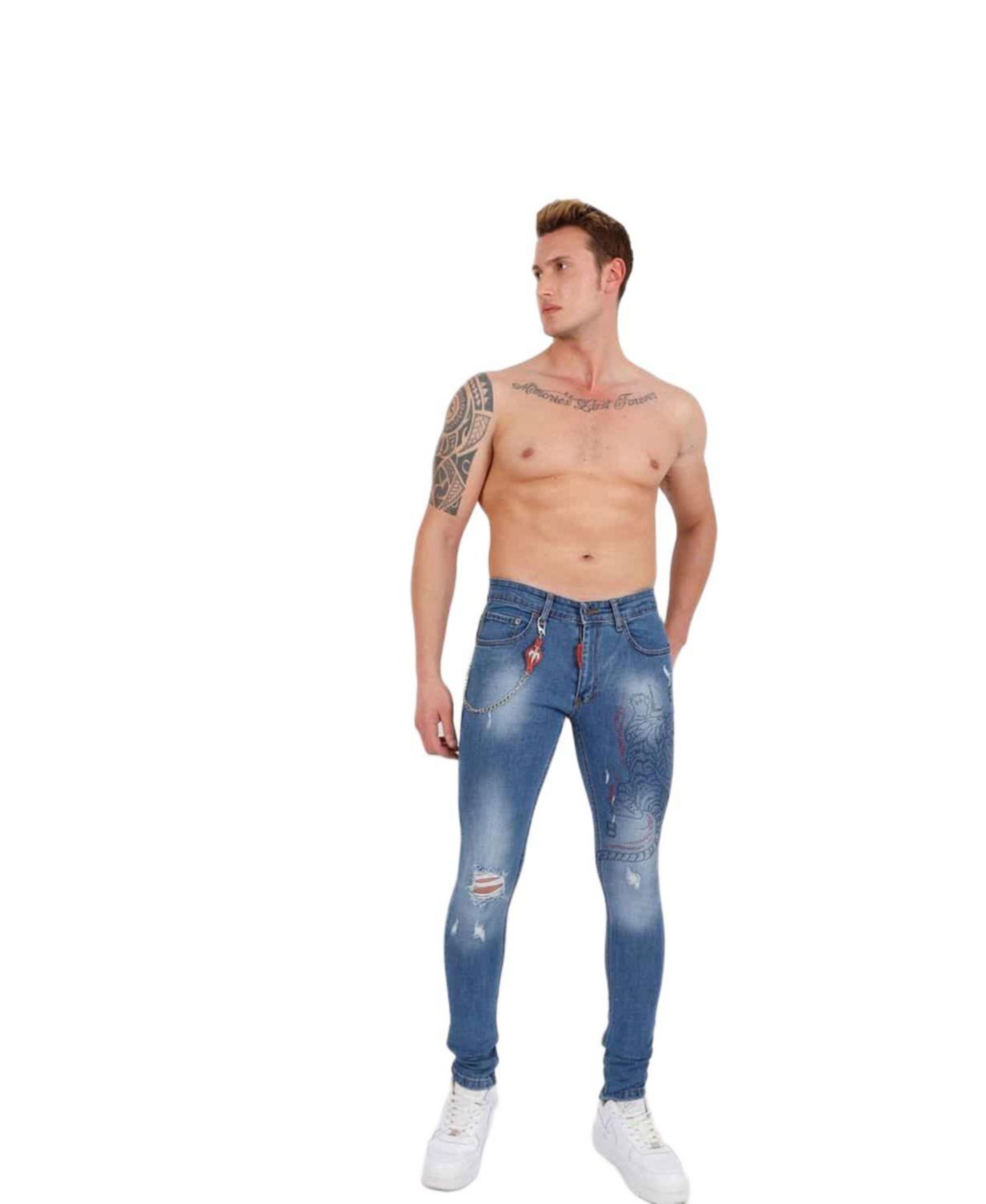 Click here for Elie Balleh Mens rhinestone tiger skinny jeans - B... prices